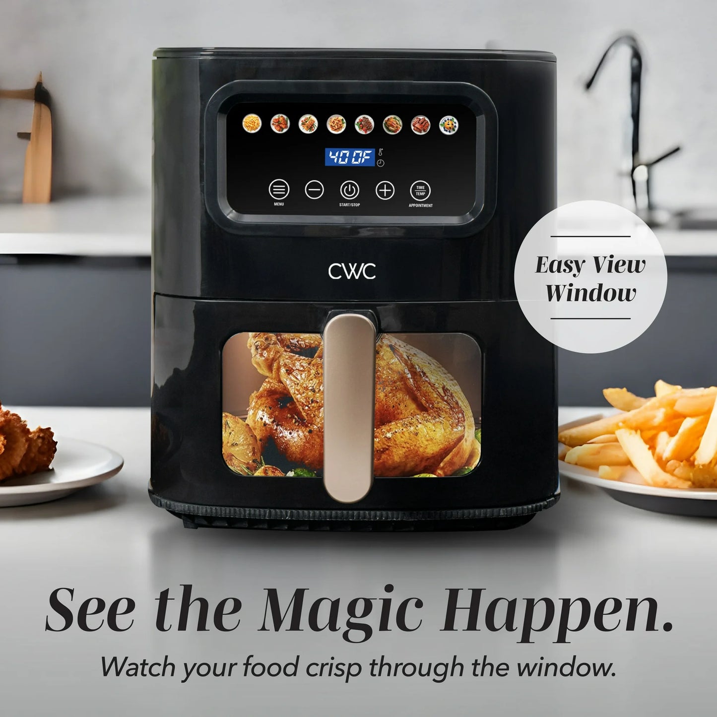 Cook With Color Digital Air Fryer, 5.2Qt Basket, 1400W, 8 Presets, Bla ...